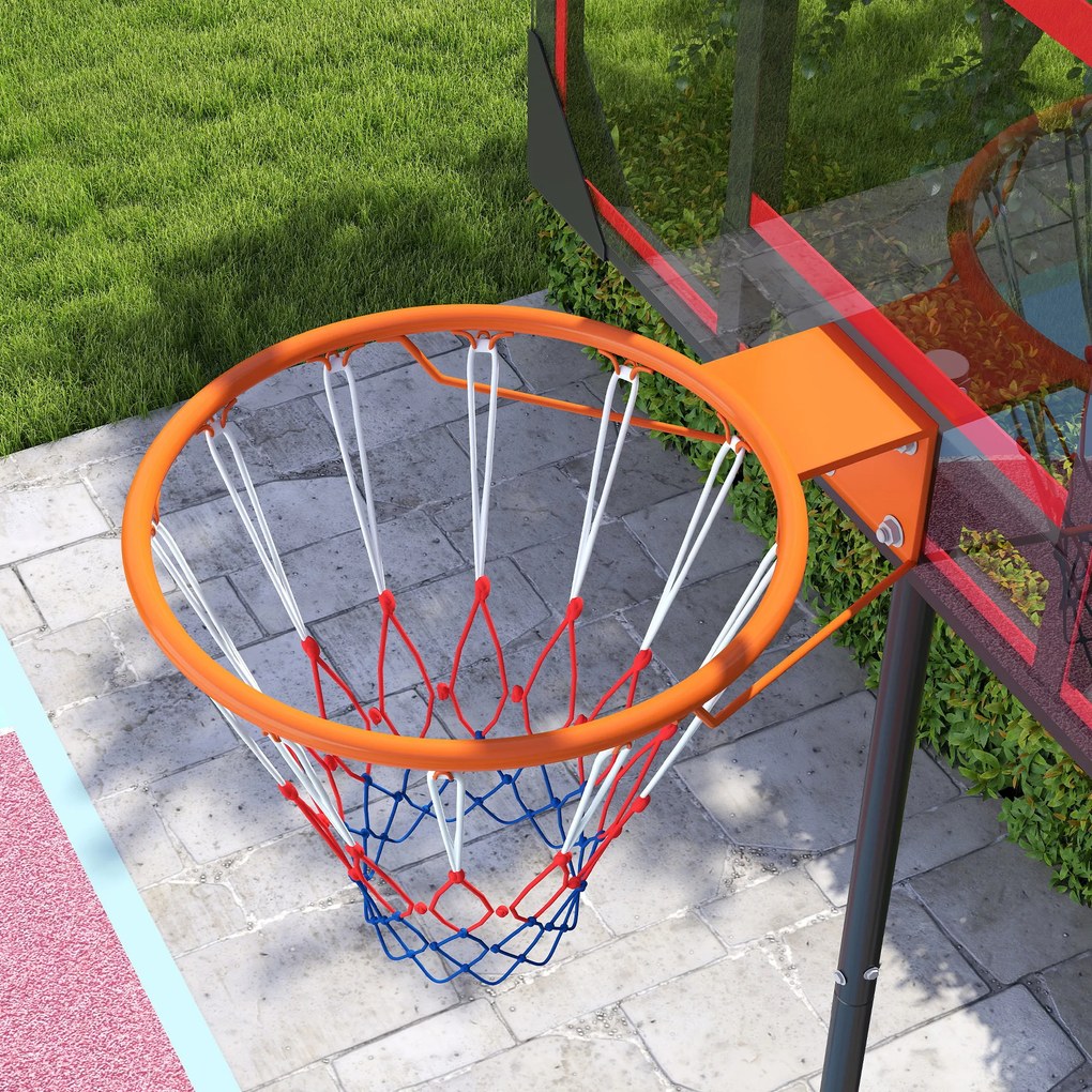 AIYAPLAY Dětský venkovní koš na basketbal, nastavitelný od 210-260 cm s kolečky, systém na basketbal pro děti od 6 let, červený