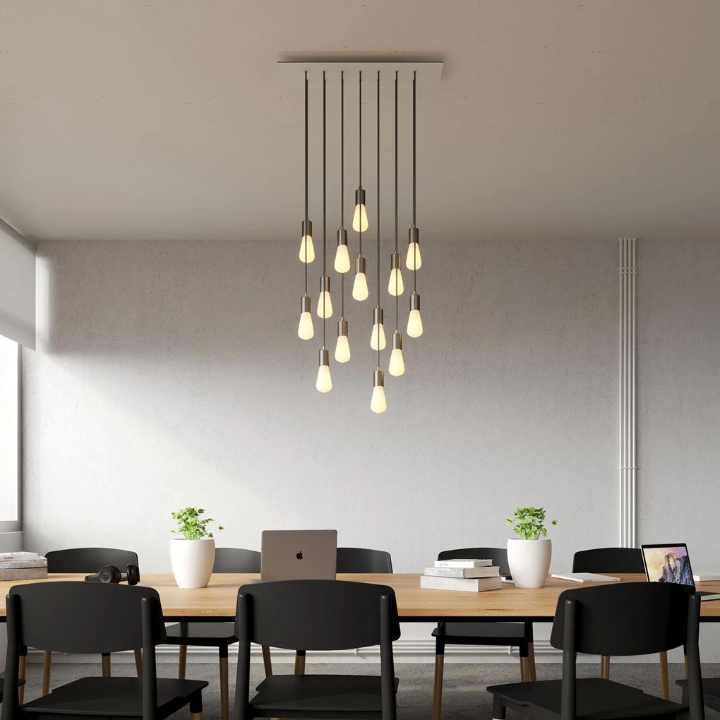 creative cables Závěsná lampa se 14 světly, s obdélníkovým XXL baldachýnem Rose-one, textilním kabelem a kovovými komponenty Barva: Matný bílý dibond
