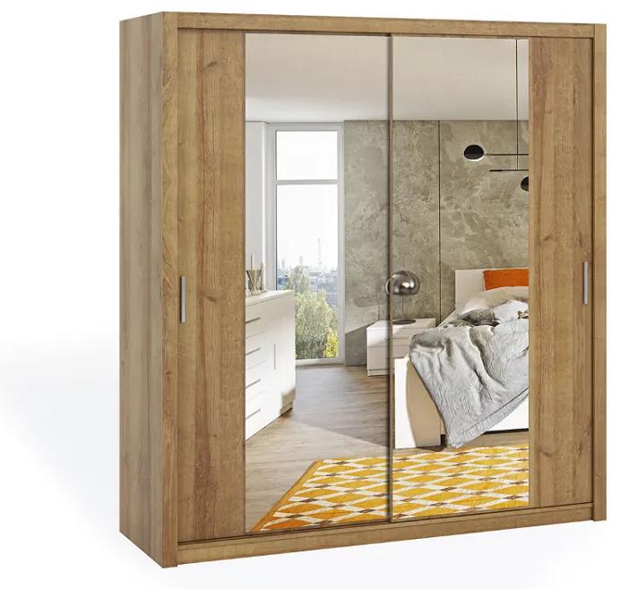 Zrcadlová šatní skříň s posuvnými dveřmi Veria 200 Barevné provedení: Dub zlatý