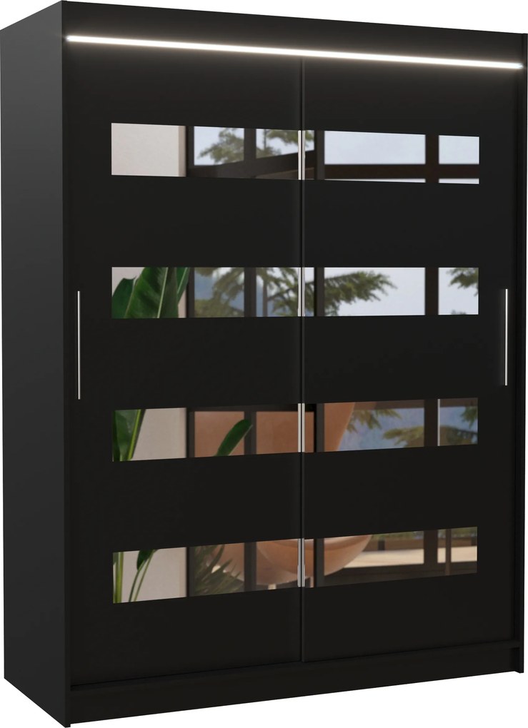 ADRK Furniture Posuvná skříň se zrcadlem a LED osvětlením BALTIC 150 SW-BAL-B-150+L-V179
