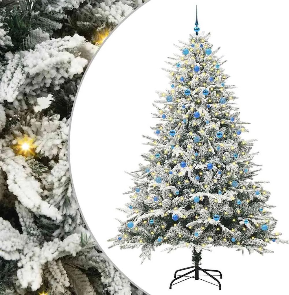 Umělý přednažený vánoční stromek se soupravou koulí Zelená 3395422