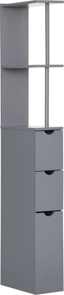 HOMCOM Moderní sloupcový koupelnový kabinet s 2 policemi, 2 zásuvkami a 1 bezpečnostním dvířkami 15x33x136,5 cm Šedý