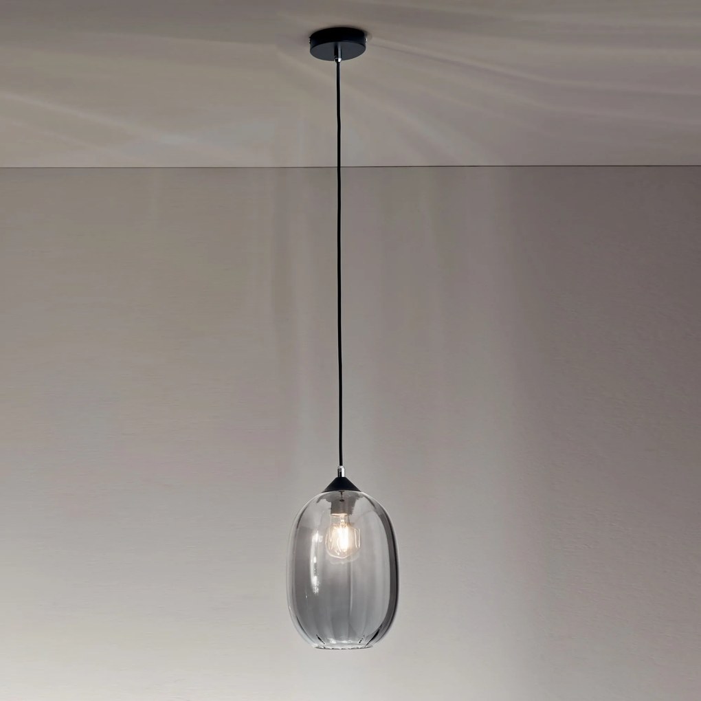 Fabas luce Fabas Infinity, černé závěsné svítidlo kov/kouřové sklo, 1xE27, průměr 20cm