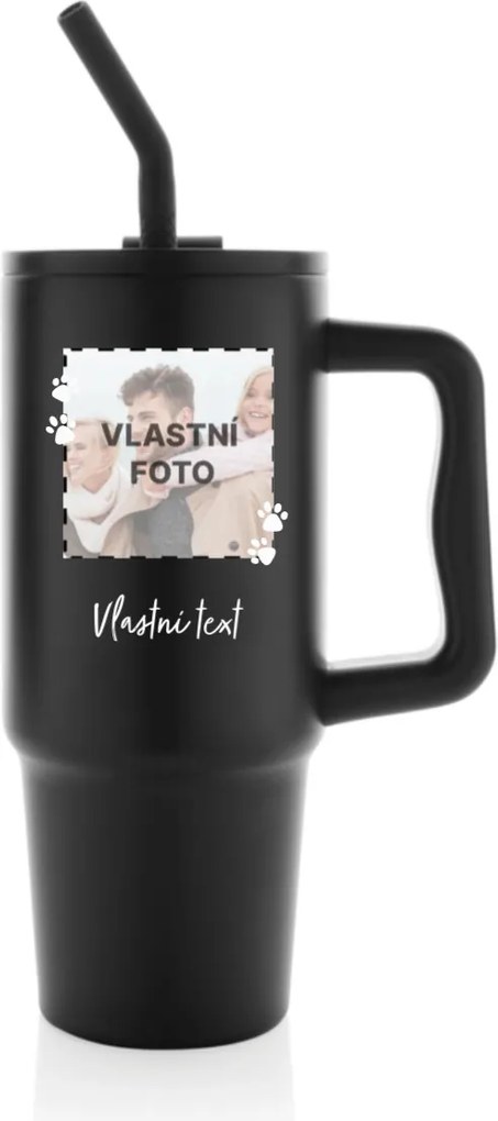Personalizovaná nerezová termoska s barevným víčkem s fotkou mazlíčka a textem