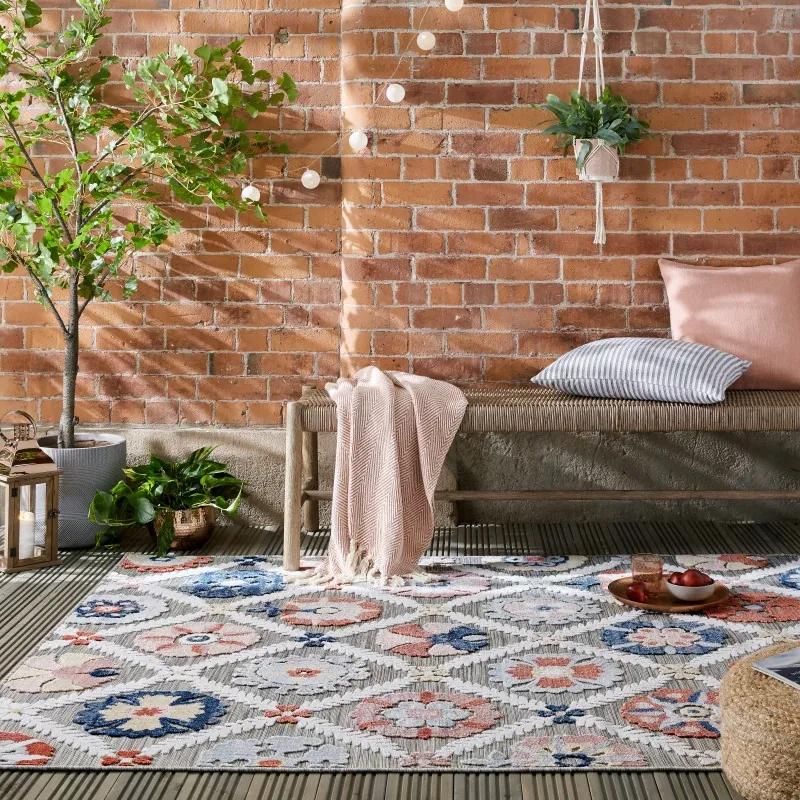 Flair Rugs koberce Kusový koberec Plaza Flora Grey – na ven i na doma - 200x290 cm