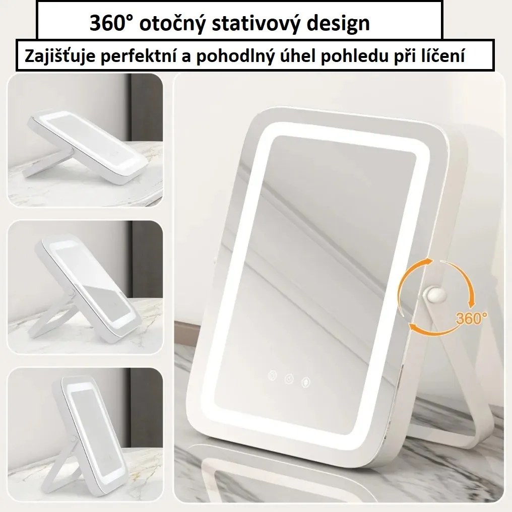 Kosmetické zrcátko s LED osvětlením, stmívatelné, 25 x 30 cm HU10614DE-WH