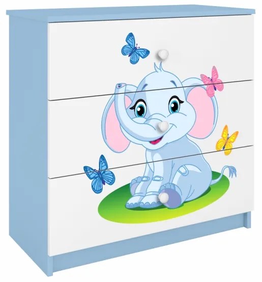 KOCOT KIDS Komoda - BABYDREAMS, matná bílá/modrá, různé motivy na výběr Motiv: slon