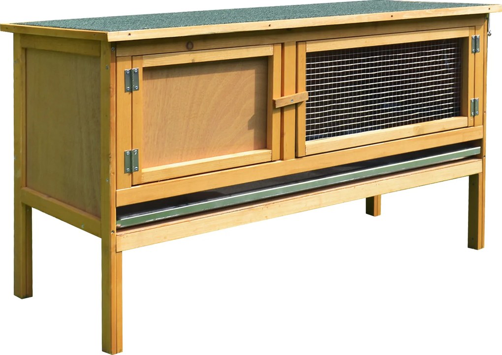 PawHut Dřevěná králíkárna s odklopnou střechou, 2 dvířka, nepropustná vanička, 115x44,3x65 cm Světle žlutá