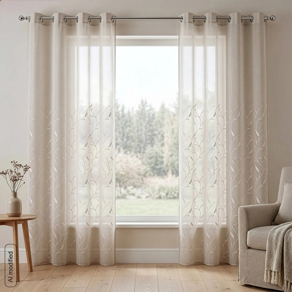 ZÁCLONA NA KROUŽCÍCH INA 140X250 CM LISTY