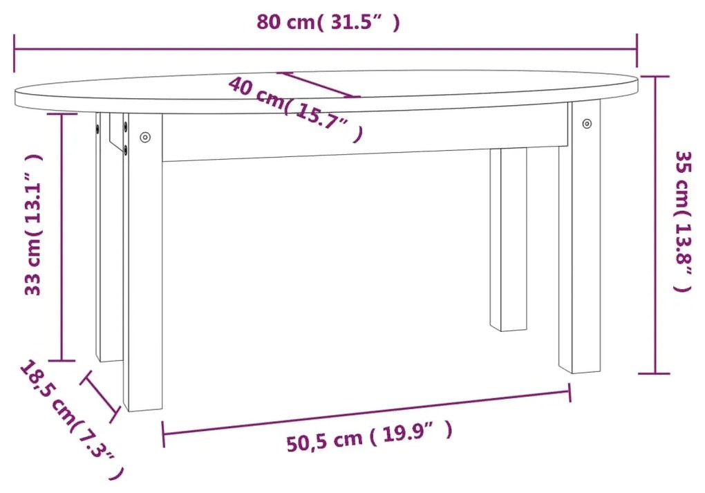 Konferenční stolek bílý 80 x 40 x 35 cm masivní borové dřevo