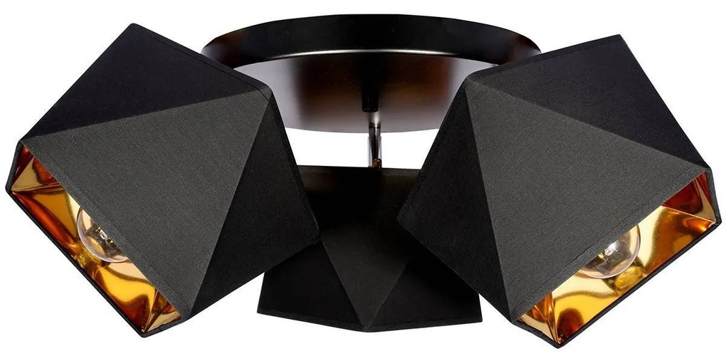 Stropní svítidlo Diamond Gold, 3x černé/zlaté textilní stínítko, (možnost polohování),