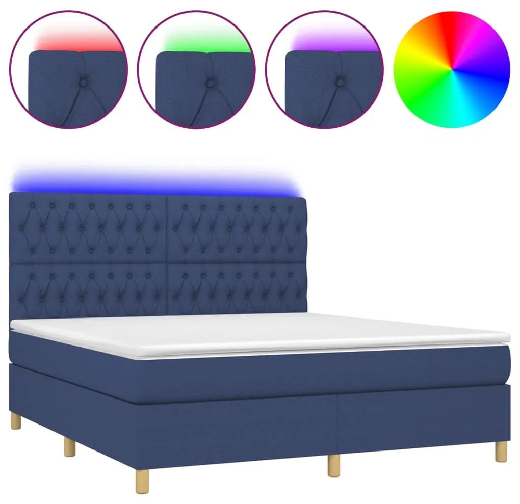 vidaXL Box spring postel s matrací a LED modrá 180x200 cm textil
