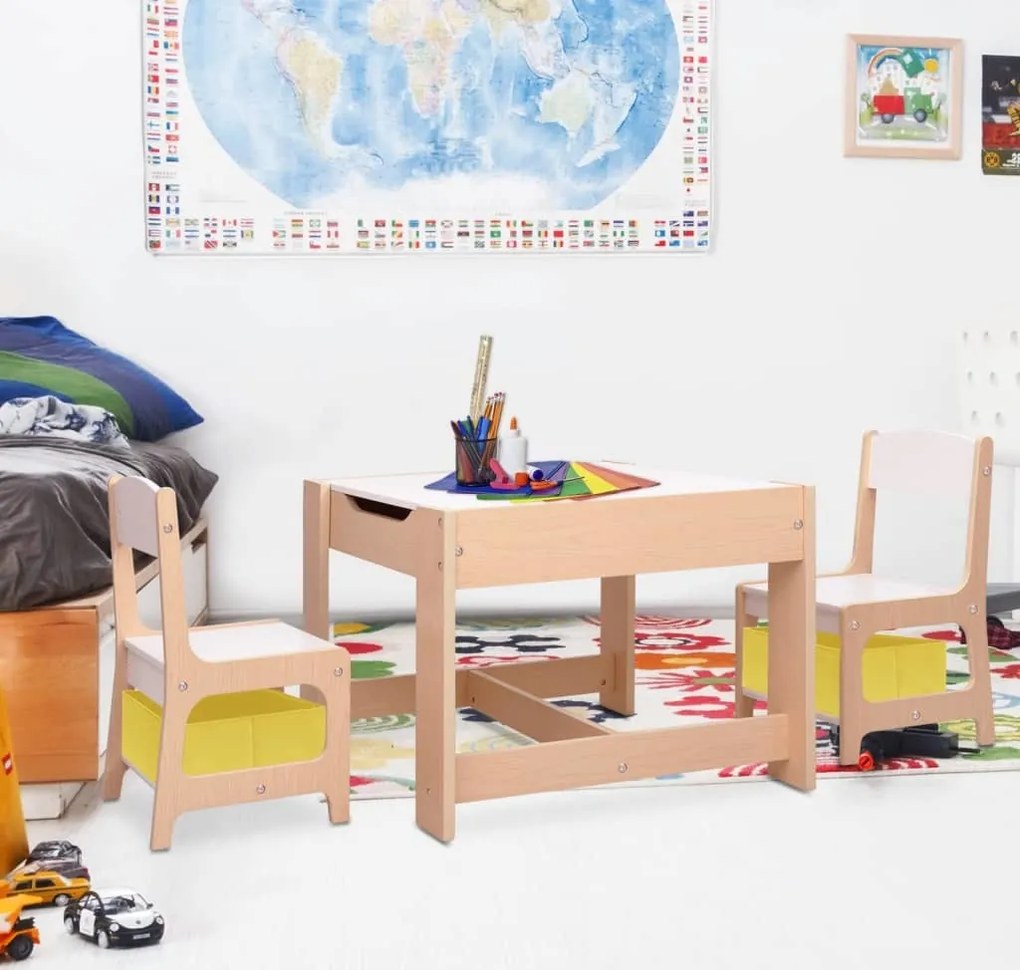 vidaXL Dětský stůl se 2 židlemi MDF [80284] Barva: Bílá
