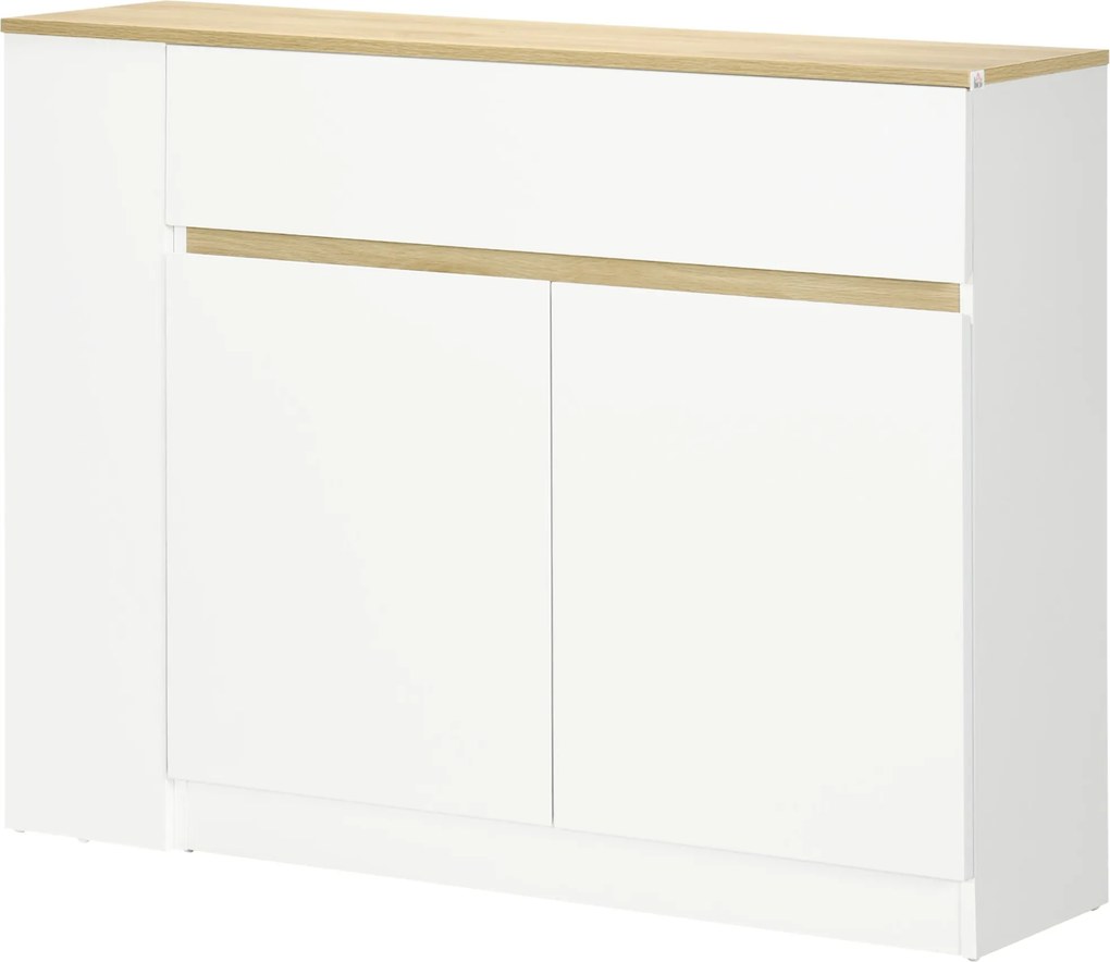 HOMCOM Bílý Kuchyňský Kredenc se 2 Dveřmi, Zásuvkou a 3 Otevřenými Policemi pro Obývací Pokoj a Jídelnu 110x29.5x82 cm