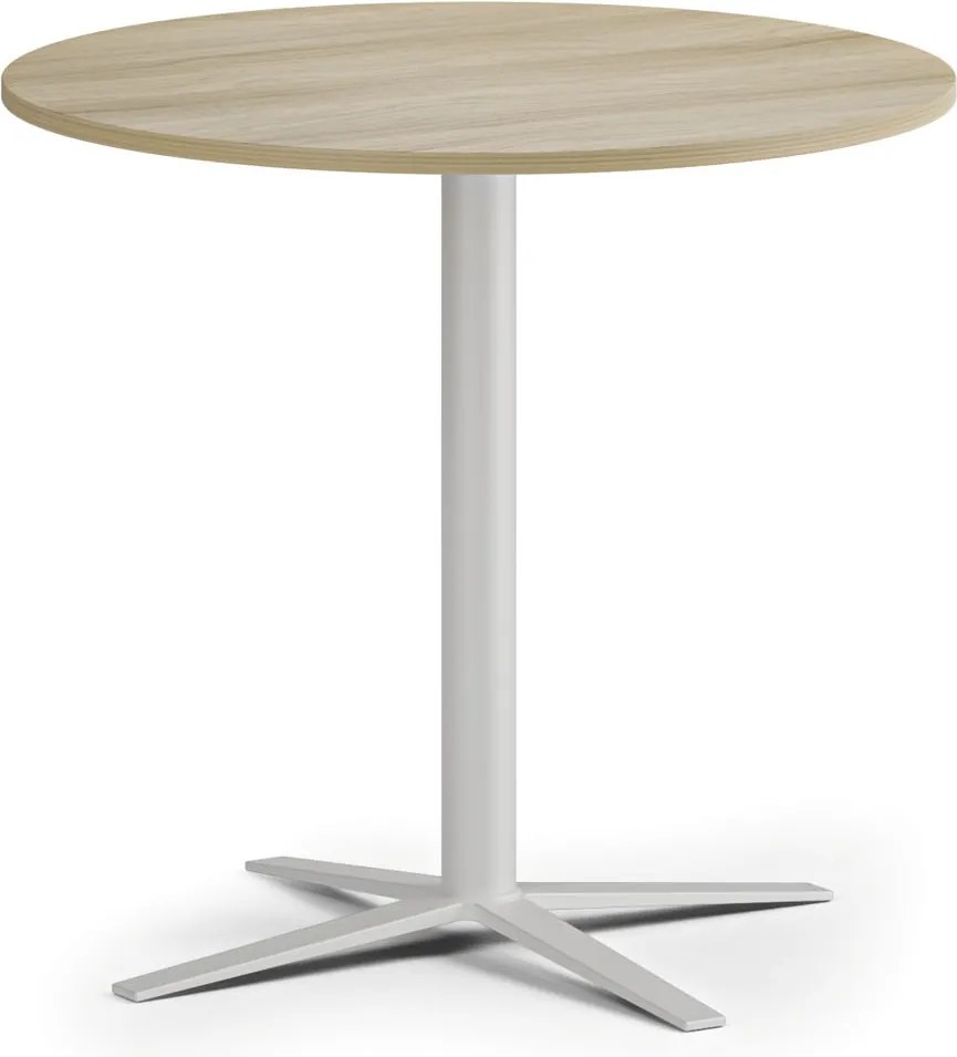 Konferenční stolek AURA, průměr 60 cm, bílá podnož, dub přírodní