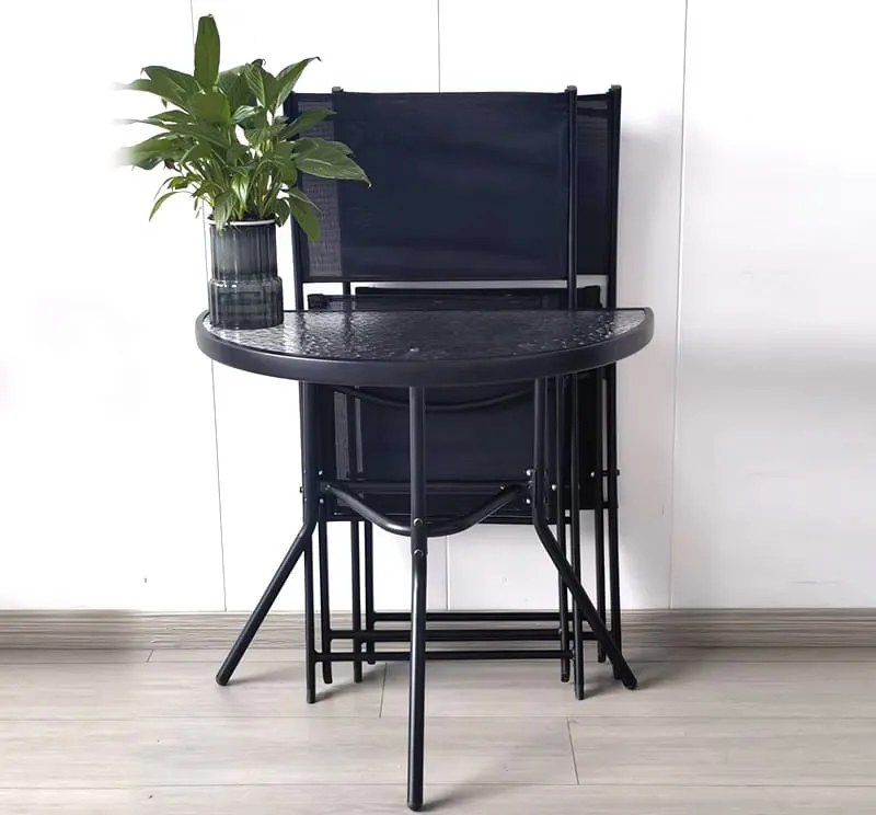Zahradní půlkruhový stůl se skleněnou deskou ISLAND 70x40 cm, černý
