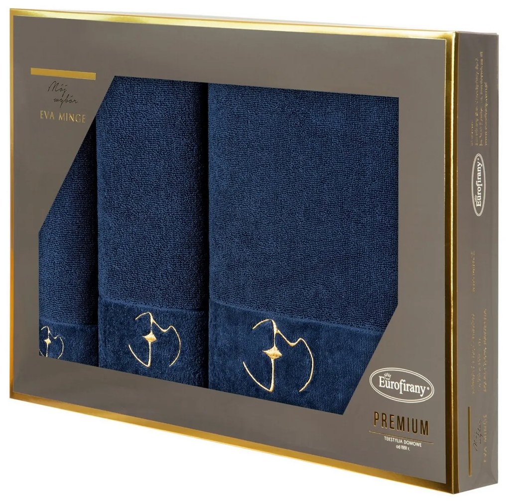 FROTÉ RUČNÍK EVA MINGE GAJA SADA 1KS 30X50CM, 1KS 50X90CM, 1KS 70X140CM TMAVĚMODRÁ