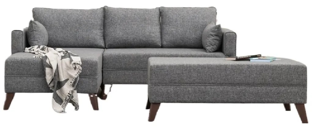 Hanah Home Dvoumístná pohovka BELLA šedá levá 205 cm s taburetem 825BLC1505