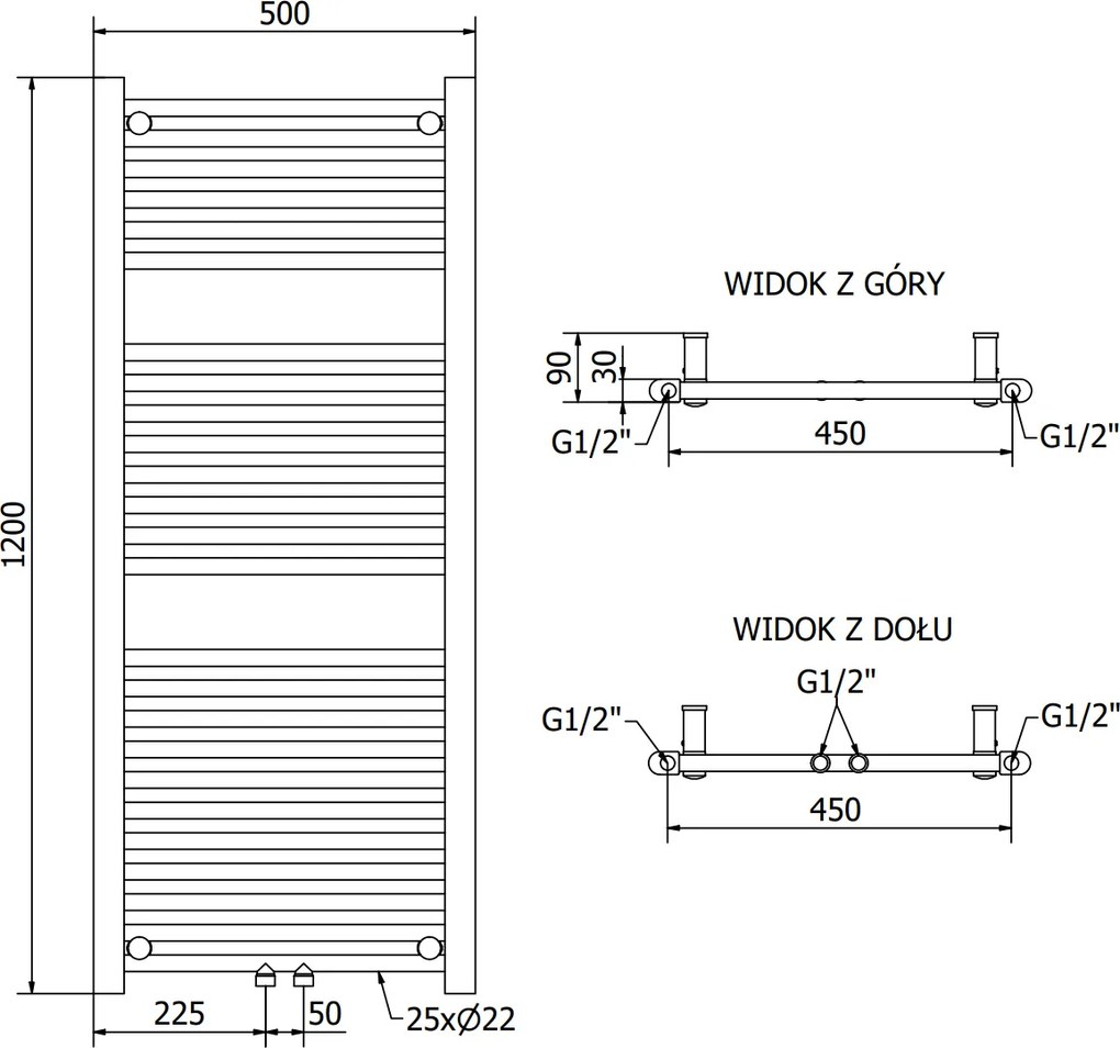 Mexen Mars, elektrické topné těleso 1200 x 500 mm, 600 W, zlatá lesklá, W110-1200-500-2600-50