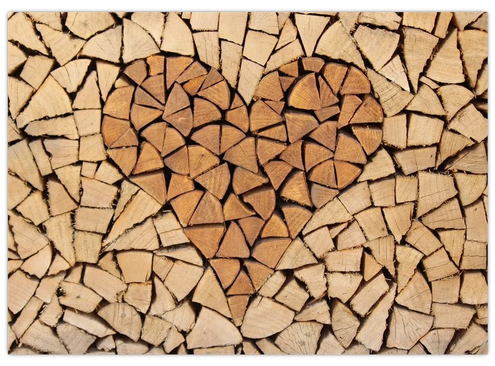 Skleněný obraz - Srdce ze dřeva (70x50 cm)