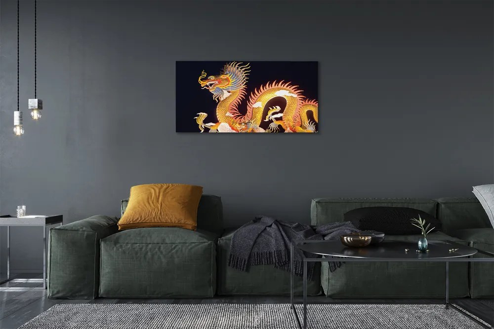 Obrazy na plátně Golden Japanese Dragon 125x50 cm