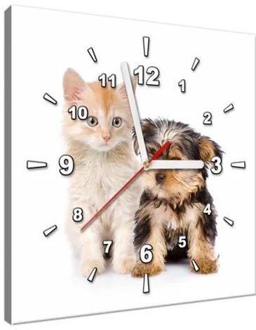 Tištěný obraz s hodinami Roztomilý pejsek a kočička 30x30cm ZP2235A_1AI