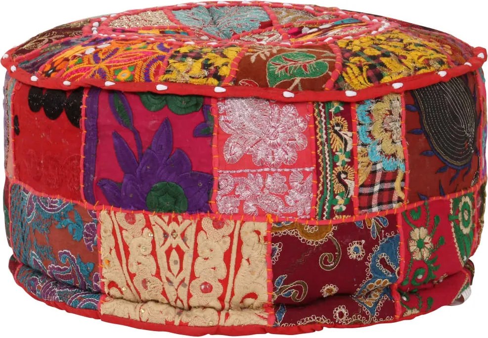 Sedací puf patchwork kulatý bavlna ruční výroba 40x20cm červený 246571
