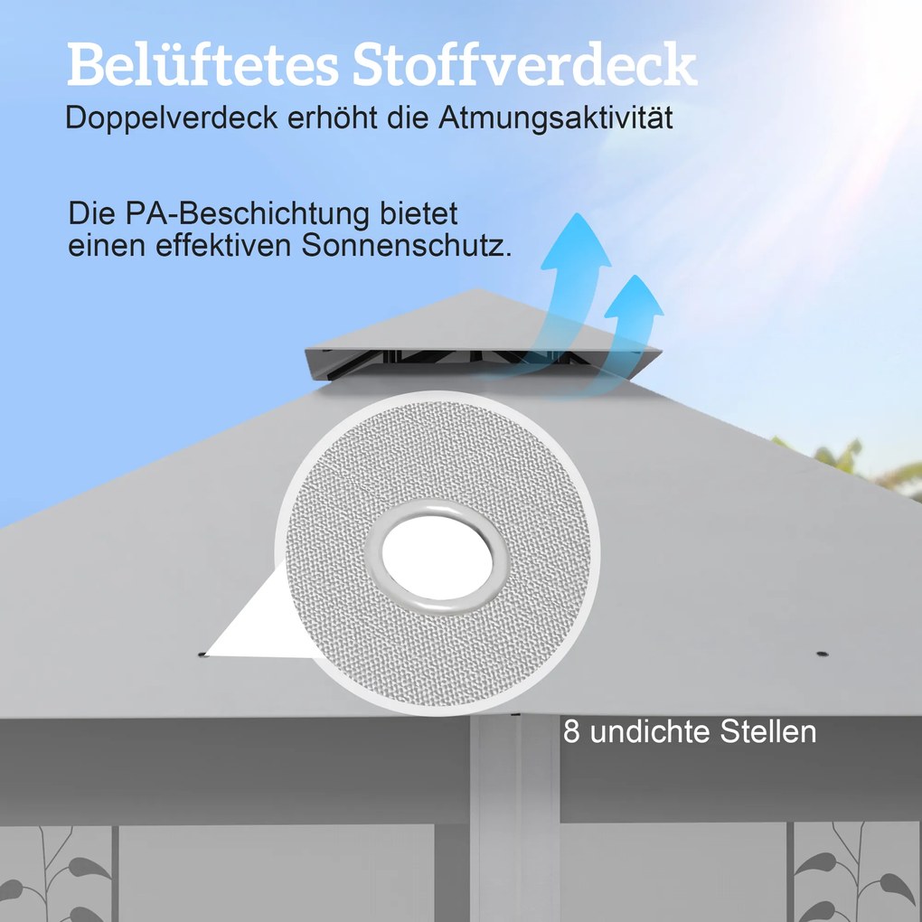 Pavilon s dvojitou střechou, 3x3 m Vodoodpudivý Stabilní Zimní zahradní pavilon s moskytiérou Světle šedý