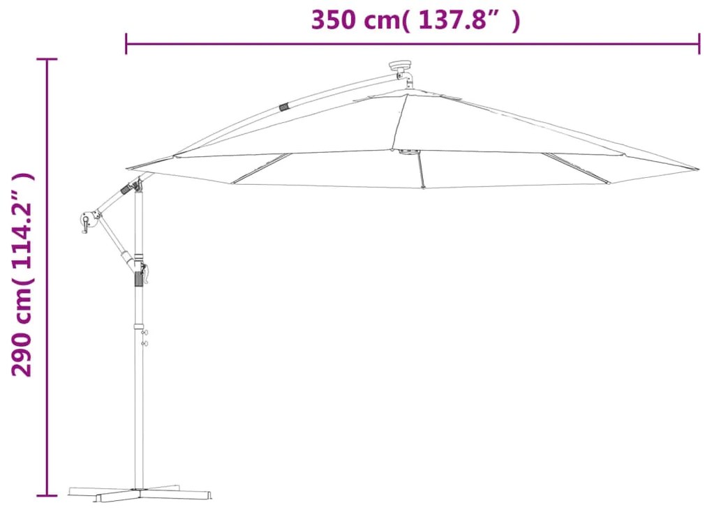 vidaXL Marketos Boční zahradní slunečník s LED osvětlením bordó 350 cm
