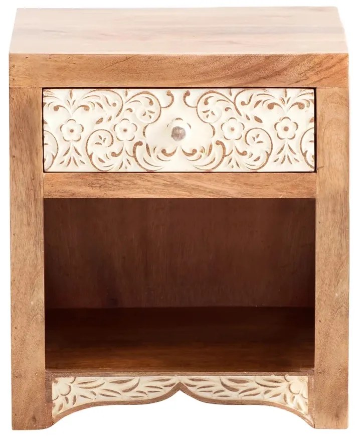 furniture-nabytek.cz - Masivní noční stolek Delmar z mangového dřeva, lakovaný, hnědý – 40×40×45 cm