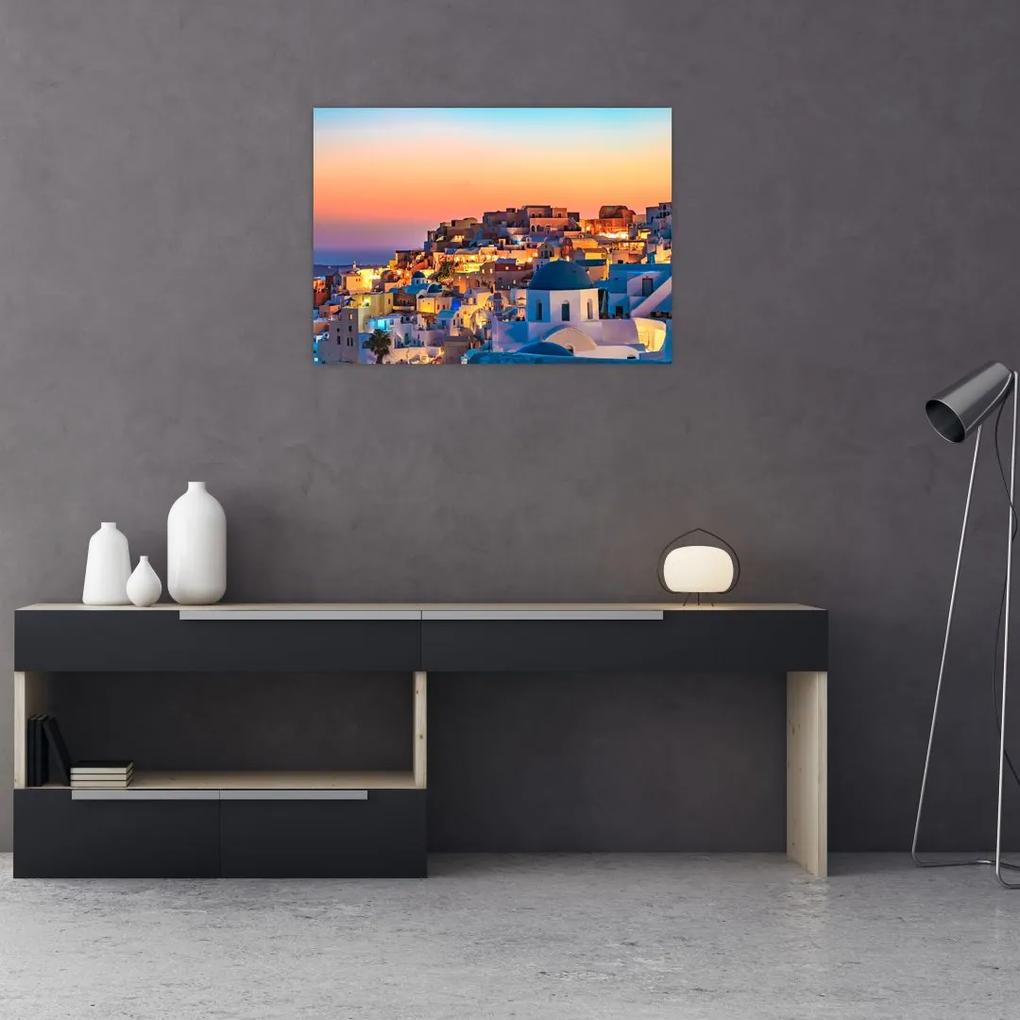 Skleněný obraz - Santorini při setmění (70x50 cm)