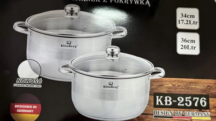 2KS Gastronomických Hrnců Klonberg KB-2576 17/2,20 L, Průměr 34/36