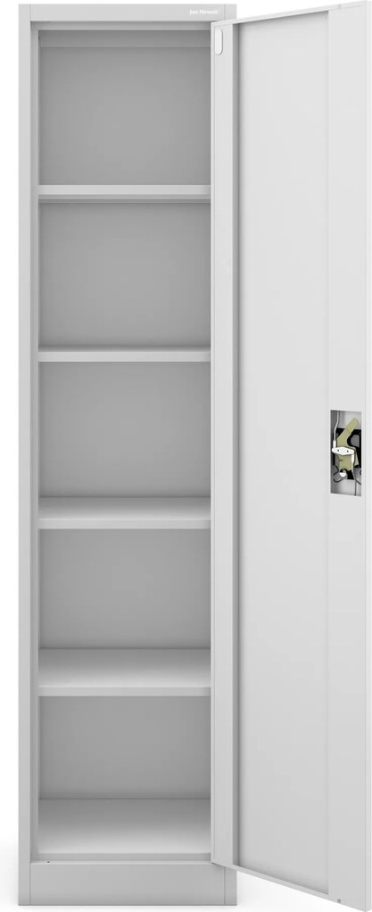 Úzká kovová kancelářská skříň na dokumenty, šedá, 450x1850x400 mm: ALEX