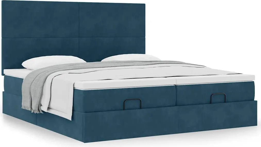 Osmanský rám postele s matrací tmavě modrý 200x200cm samet 3313764