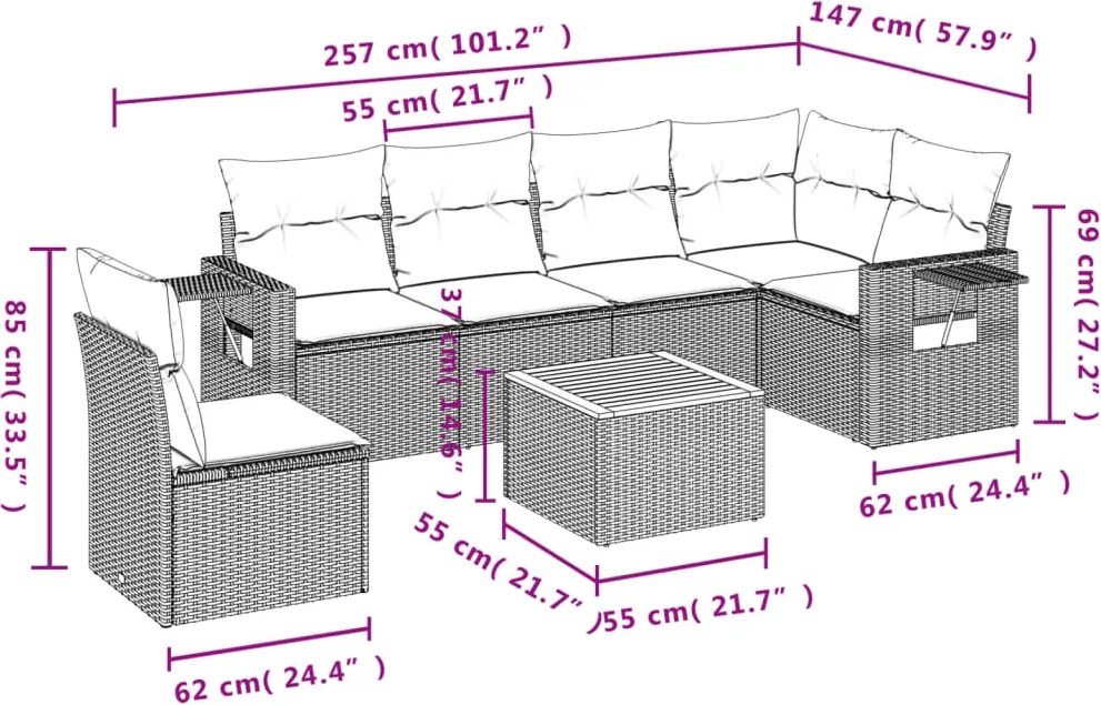 7dílná zahradní sedací souprava a podušky mix béžové polyratan 3256920