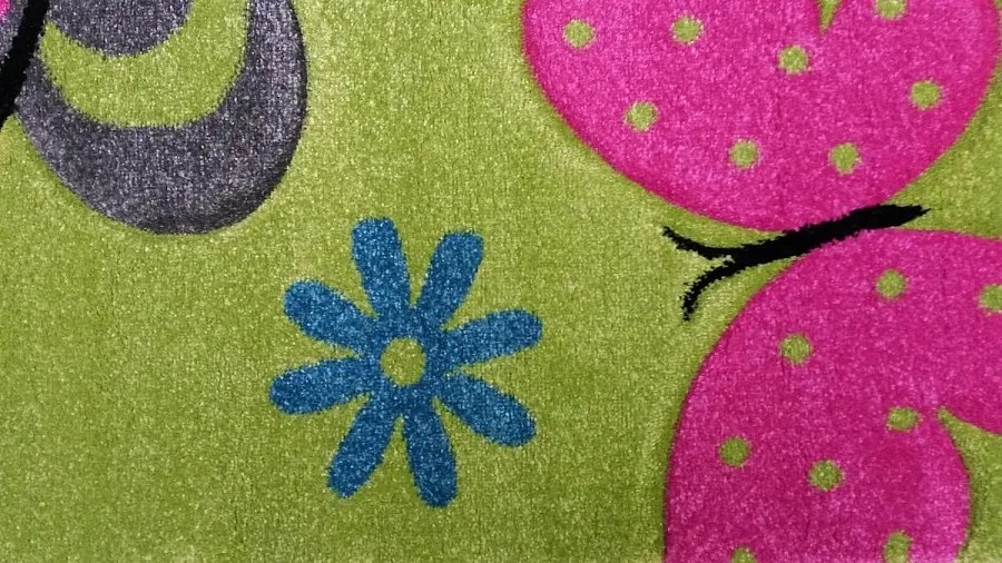 Dětský kusový koberec Motýlci zelený 160x230
