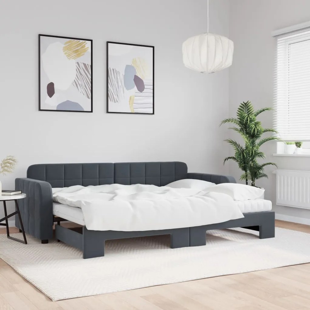 Válenda s přistýlkou a matracemi tmavě šedá 80 x 200 cm samet 3196947