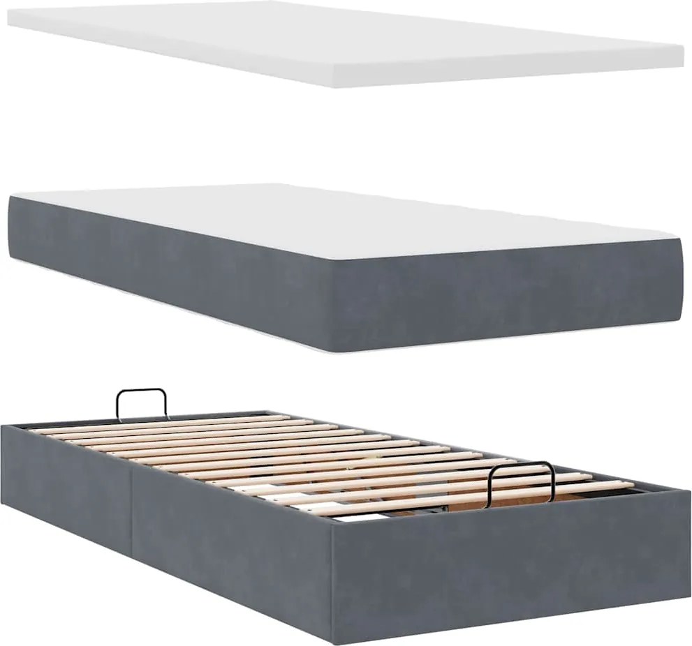 Osmanský rám postele s matrací tmavě šedá 100x200cm samet 3311826