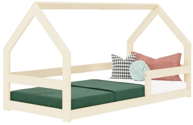 Benlemi Nízká postel domeček SAFE 8v1 ze dřeva se zábranou Zvolte barvu: Béžová, Zvolte rozměr: 90x200 cm, Zvolte zábranu: S otevřeným vstupem