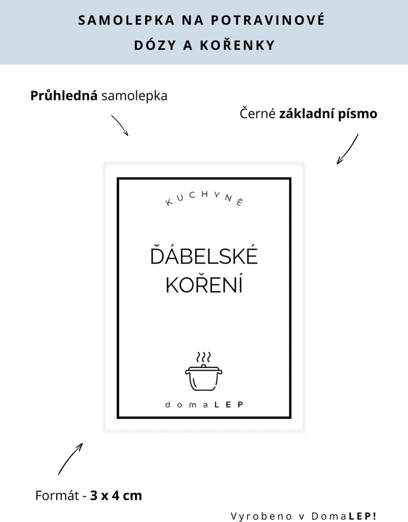 Samolepka na kořenky ĎÁBELSKÉ KOŘENÍ průhledná 3 × 4 cm základní písmo