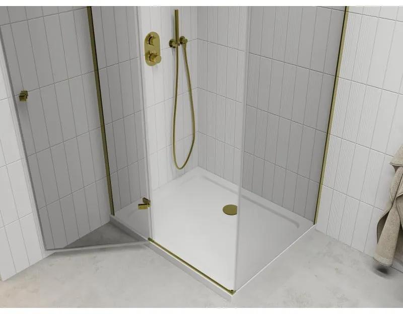 Mexen Roma sprchový kout s otočnými dveřmi 110 x 100 cm, Průhledné, Zlatá + sprchová vanička Flat - 854-110-100-50-00-4010