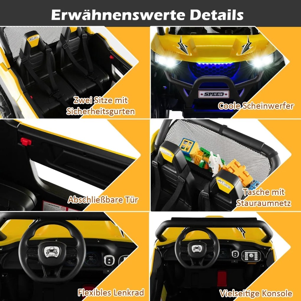 Costway 2místné 12V dětské auto s hudbou a světlomety 118 x 74 x