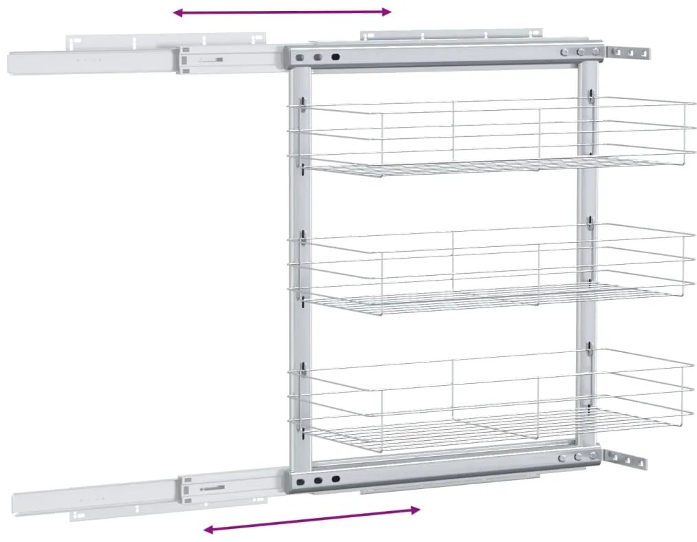 vidaXL Marketos 3patrový výsuvný kuchyňský drátěný koš stříbrný 47 x 25 x 56 cm