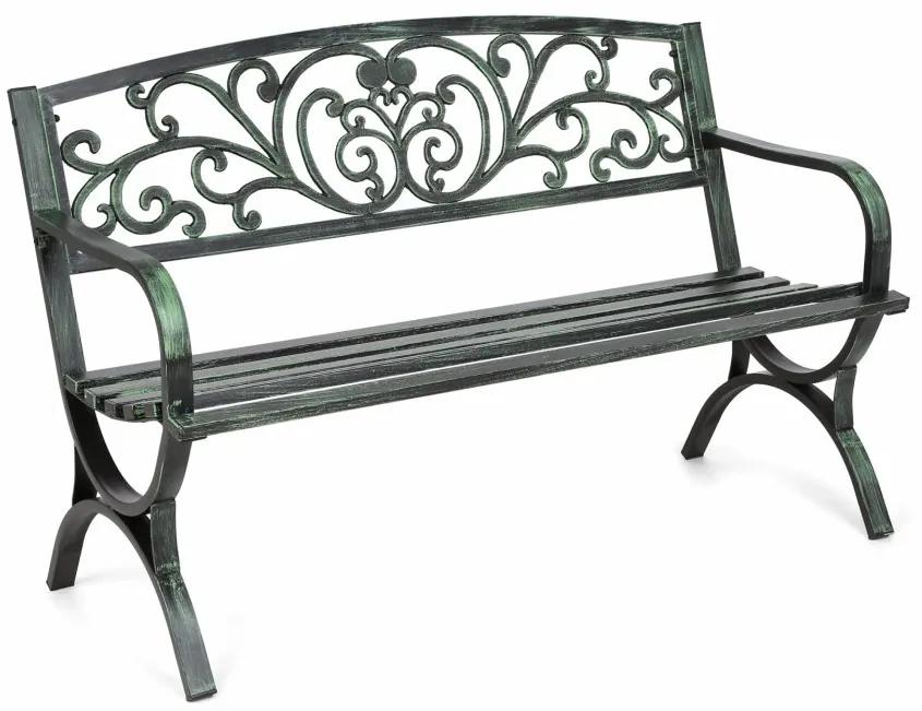Zahradní lavička s patinou ocel litina Zelená