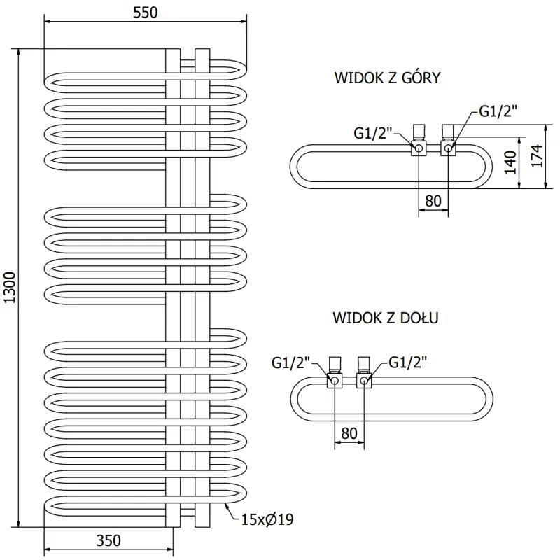 Mexen Ops koupelnový radiátor 1300 x 550 mm, 694 W, Černá - W122-1300-550-00-70