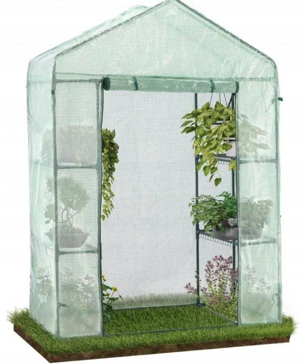 Zahradní skleník s folií a policemi 73 x 140 m x 200 cm