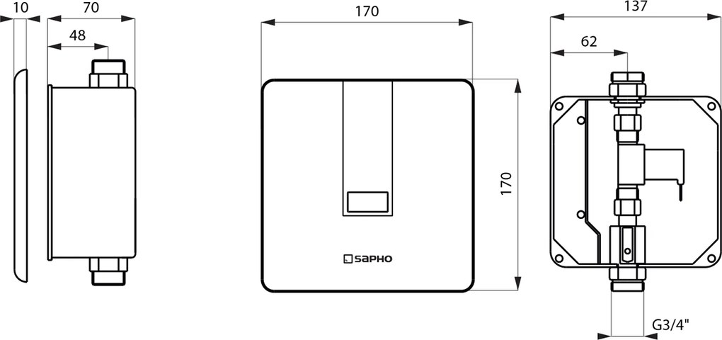 Sapho Sapho, Automatický splachovač pro urinál 6V (4xAA), nerez lesk, PS006
