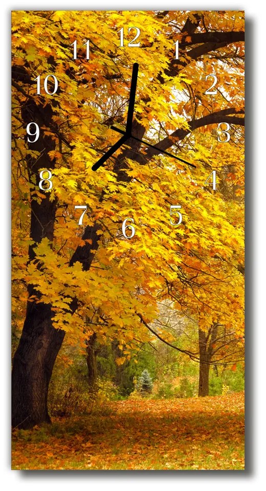 Skleněné hodiny vertikální Příroda, strom, podzim, les, zlato 30x60 cm
