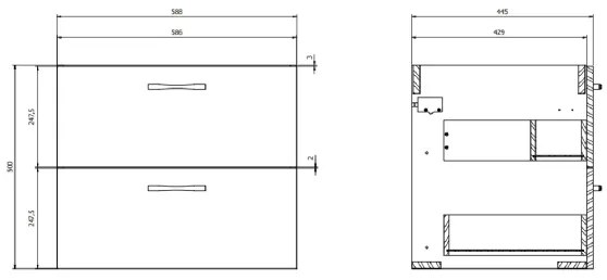 Cersanit S801-457 - Závěsná koupelnová skříňka s umyvadlem NIKO 60x45 cm ořech