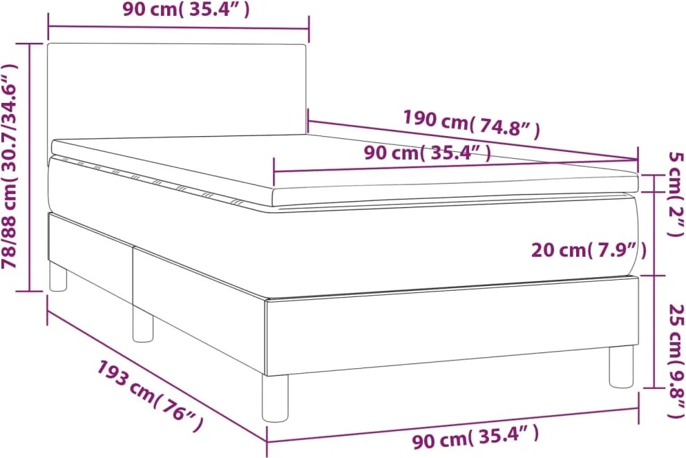 Box spring postel s matrací modrá 90x190 cm textil 3139863